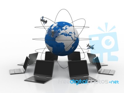 3d Illustration Space Satellite Orbit With Computer Network Stock Image ...