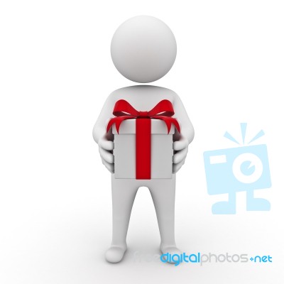 3d Man Holding Present Box Stock Image - Royalty Free Image ID 10071111