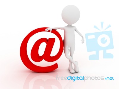 3d Man Standing With At Sign Stock Photo - Royalty Free Image ID 10070273