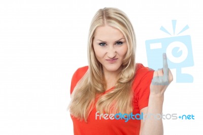 Angry Female Showing Middle Finger Stock Photo - Royalty Free Image ID ...