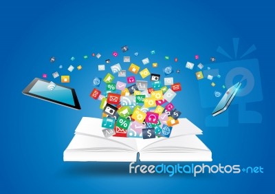 Book With Mobile Phones And Tablet Computer Pc Stock Image - Royalty ...