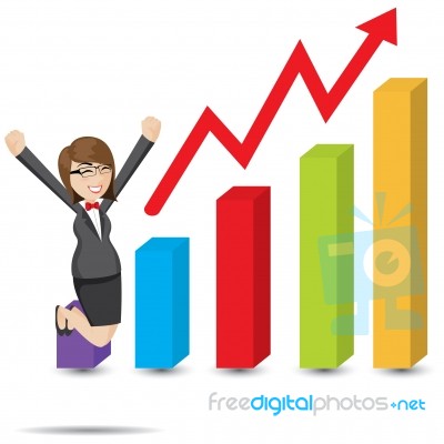 Cartoon Businesswoman With Rising Chart Stock Image - Royalty Free ...