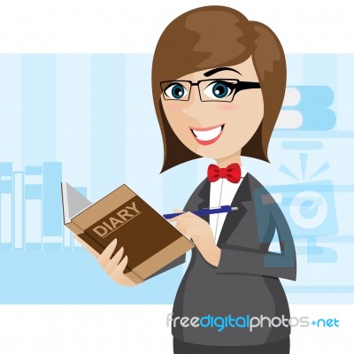 Cartoon Businesswoman Writing Diary Stock Image - Royalty Free Image ID ...
