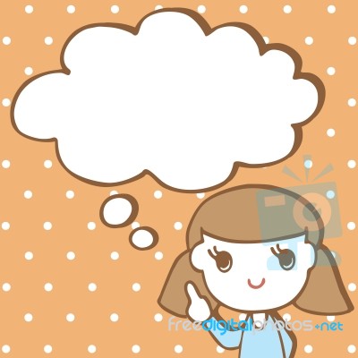 Cartoon Girl Thinking With White Bubble For Your Text Stock Image ...