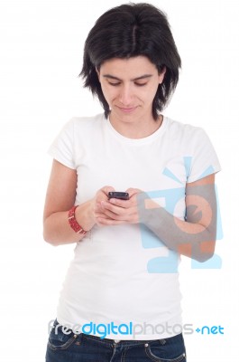 Casual Woman Text Messaging Stock Photo - Royalty Free Image ID 100151342