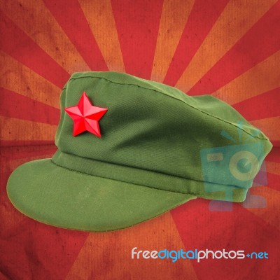 Chinese Red Star Cap With Red Ray Vintage Background Style Stock Photo ...