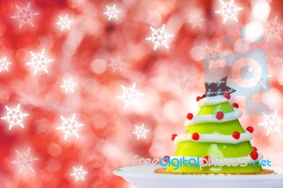 Christmas Cake On Red Background Stock Photo - Royalty Free Image ID ...