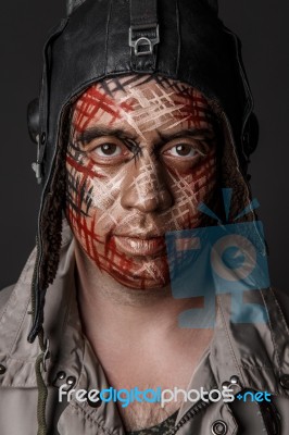 Creative And Funny Military Style Camouflage On Tankman Face Stock ...
