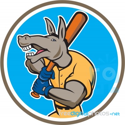 Donkey Baseball Player Batting Circle Cartoon Stock Image - Royalty ...
