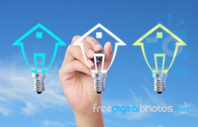 Drawing House Model On Light Bulb Stock Photo - Royalty Free Image ID ...