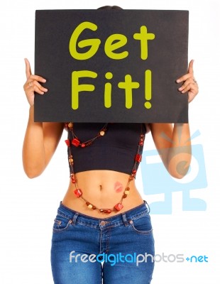 Girl Showing Get Fit Sign Stock Photo - Royalty Free Image ID 10097447