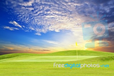 Golf Course With Beautiful Sky Stock Photo - Royalty Free Image ID ...