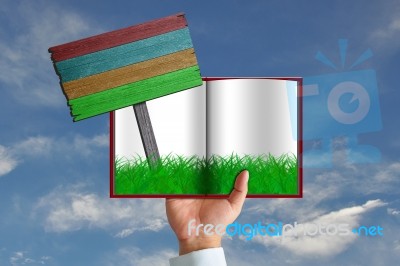 Green Grass In Book And Wooden Sign Stock Image - Royalty Free Image ID ...