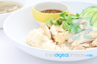 Hainanese Chicken Meat Rice On White Background Stock Photo - Royalty ...
