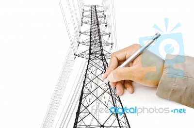 Hand Draw High Voltage Power Pole Stock Photo - Royalty Free Image ID ...