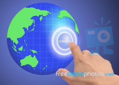Hand Pressing Button On Globe Stock Image - Royalty Free Image ID 10050134