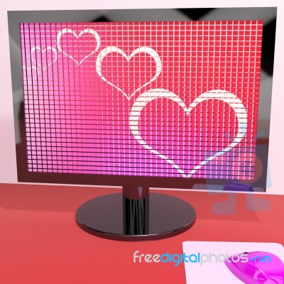 Hearts On Computer Screen Stock Image - Royalty Free Image ID 100100823