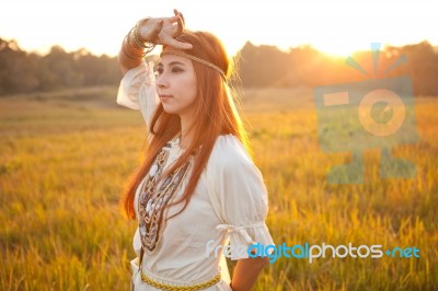 Hippie Woman Posing Stock Photo - Royalty Free Image ID 100234790