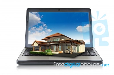House On Laptop Stock Photo - Royalty Free Image ID 10058145