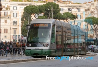 Line 8 Tram Moving In Rome Stock Photo - Royalty Free Image ID 100580704