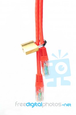 Lock And Network Cable Stock Photo - Royalty Free Image ID 10045146