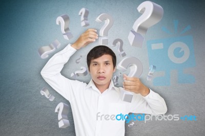 Man Carrying Question Mark Stock Photo - Royalty Free Image ID 100182932