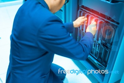 Man Fix Server Network In Data Center Room Stock Photo - Royalty Free ...