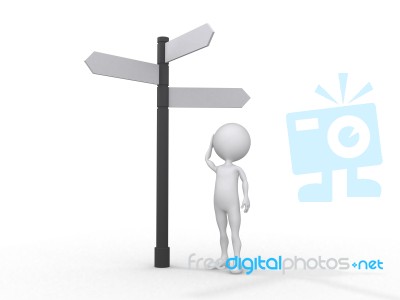Man Standing Under Direction Board Stock Photo - Royalty Free Image ID ...