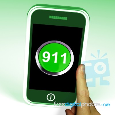 Nine One On Phone Shows Call Emergency Help Rescue 911 Stock Image ...