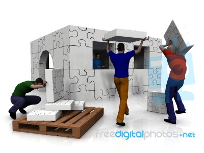 People Building House Stock Image - Royalty Free Image ID 100104187