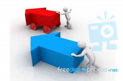 People Pushing A Arrows Stock Image - Royalty Free Image ID 100176387