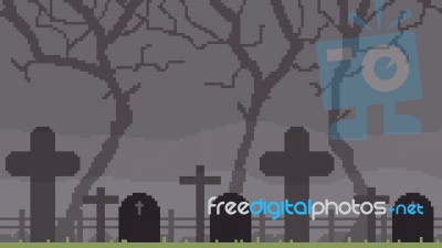 Pixel Art Cemetery Stock Image - Royalty Free Image ID 100540232