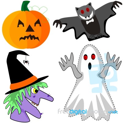 Pumpkin Bat Witch And Ghost Stock Image - Royalty Free Image ID 100107296