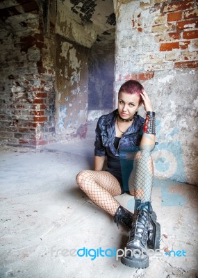 Punk Girl Sitting On The Floor Stock Photo - Royalty Free Image ID ...