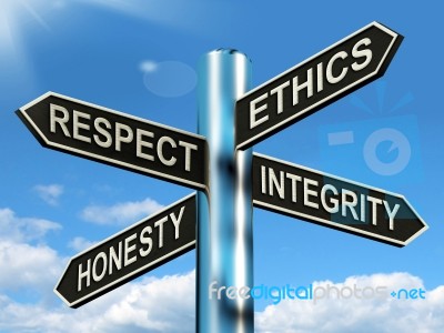 Respect Ethics Honest Integrity Signpost Means Good Qualities Stock ...