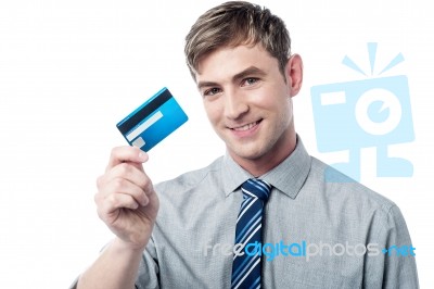 Smiling Corporate Guy Showing His Debit Card Stock Photo - Royalty Free ...
