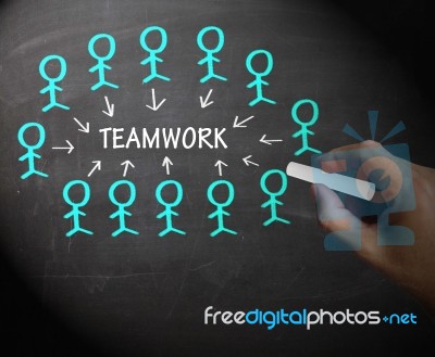 Teamwork Stick Figures Shows Working As A Team Stock Image - Royalty ...