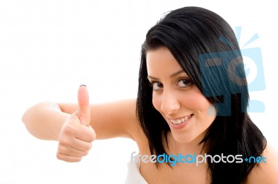 Top View Of Woman Showing Thumb Up On An Isolated Background Stock ...