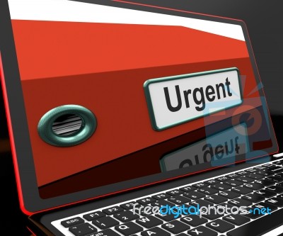 Urgent File On Laptop Shows Priority Documents Stock Image - Royalty ...