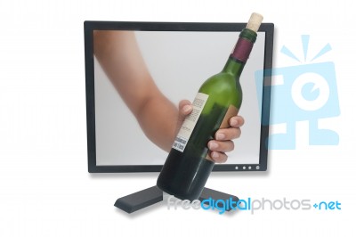 Wine Bottle Through Computer Stock Photo - Royalty Free Image ID 10056707