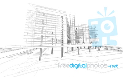 Wire Frame Of Building Stock Image - Royalty Free Image ID 10069996
