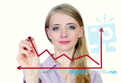 Woman Drawing A Growth Chart Stock Photo - Royalty Free Image ID 10064829